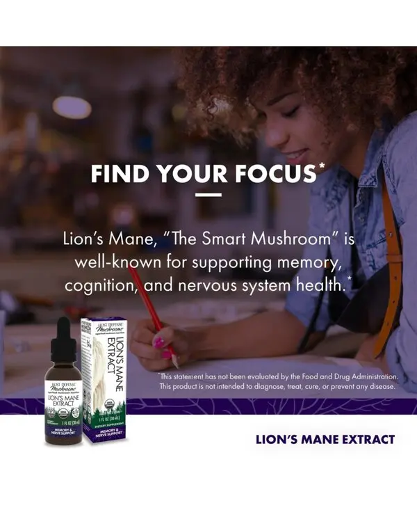 HOST DEFENSE Lion's Mane Extract Brain Health Support Supplement Mushroom Supplement To Support Focus & Memory Function