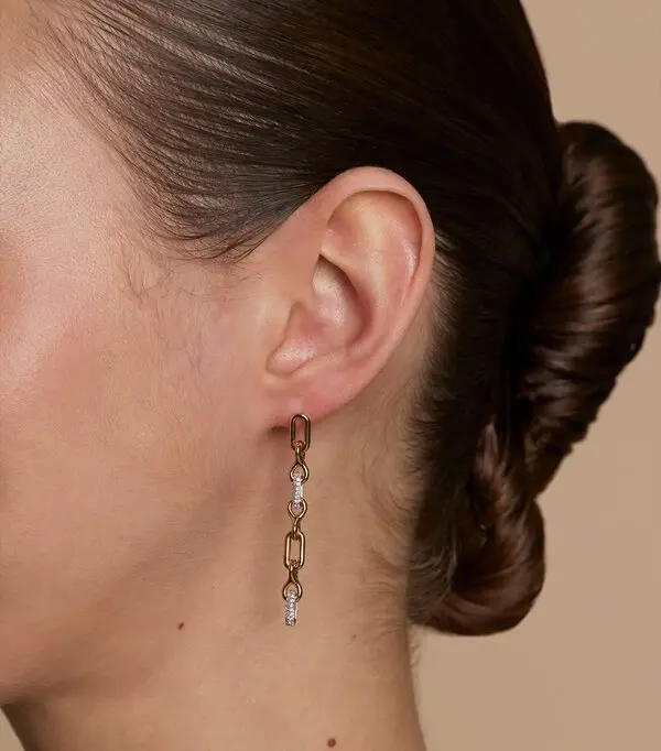 ASTRID & MIYU Pavé Chain Link Drop Stud Earrings