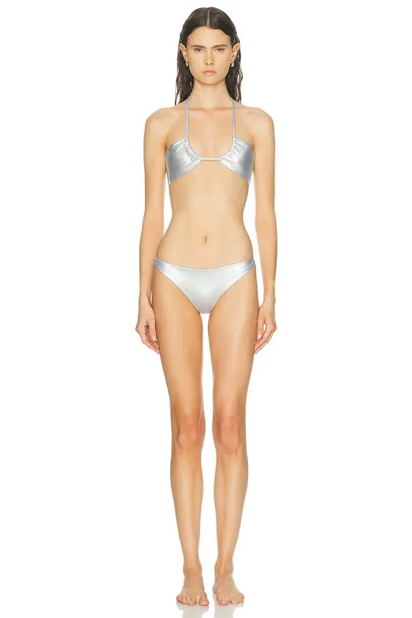 Staud Coto Metallic Bikini Bottom - Silver