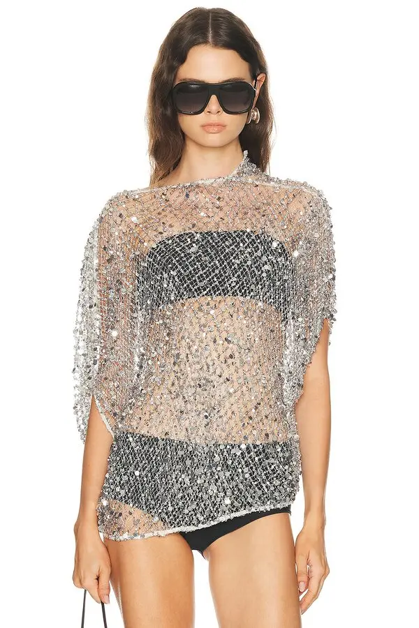 Lapointe Sequined Cape Top - Silver