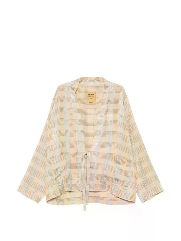 UMA WANG Plaid Jacket With Tie Detail - Neutrals