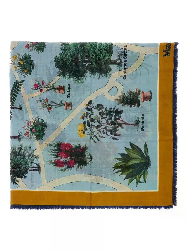 Max Mara Printed Fringed Scarf - Blue