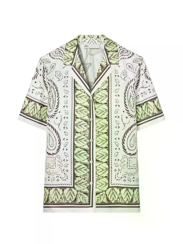 Tory Burch Silk Camp Shirt With Cockatoo Print - Neutrals