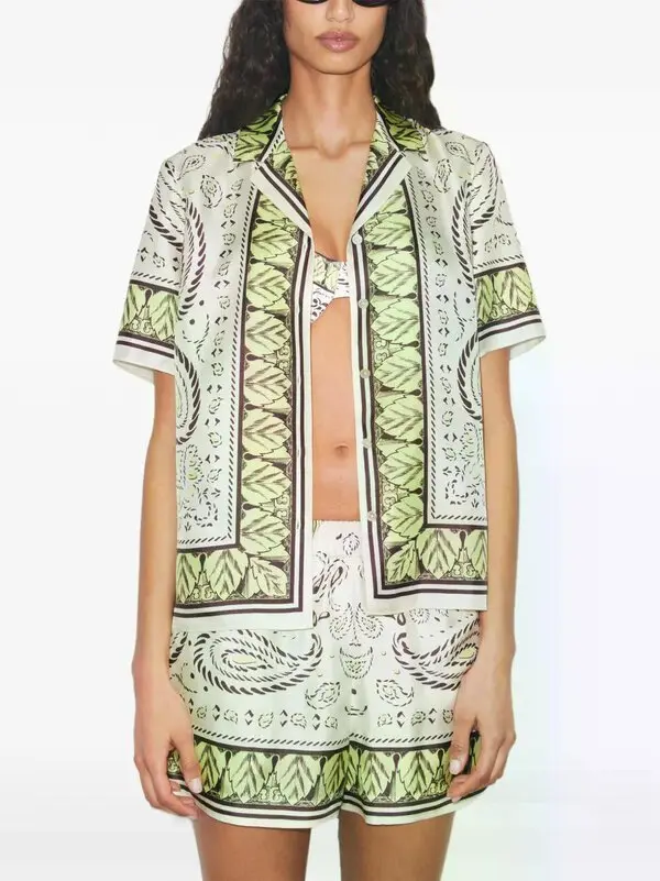 Tory Burch Silk Camp Shirt With Cockatoo Print - Neutrals