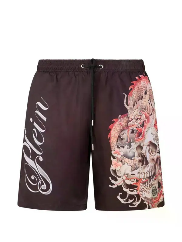 Philipp Plein Printed Swim Shorts - Brown