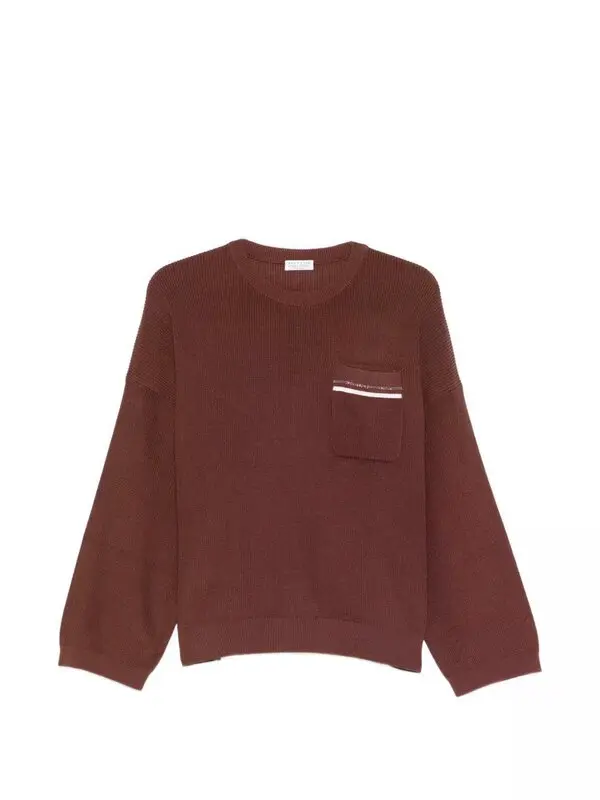 Brunello Cucinelli Patch Pocket Ribbed Knit Sweater - Brown