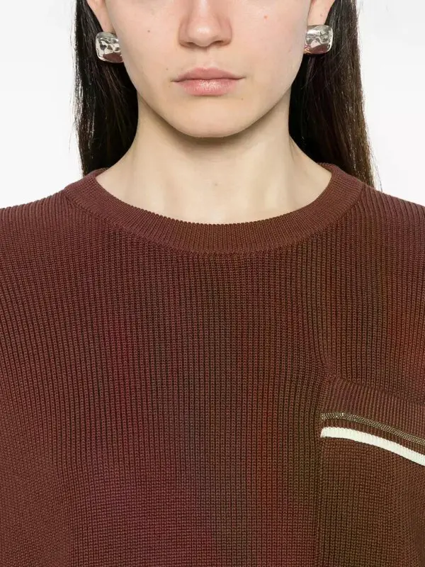 Brunello Cucinelli Patch Pocket Ribbed Knit Sweater - Brown