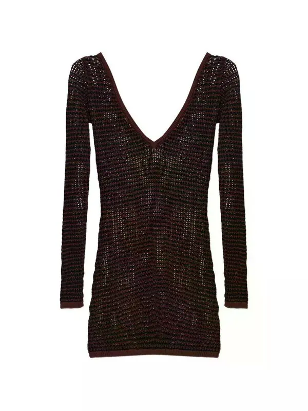 Bond Eye Long-sleeve V-neck Mini Dress - Brown
