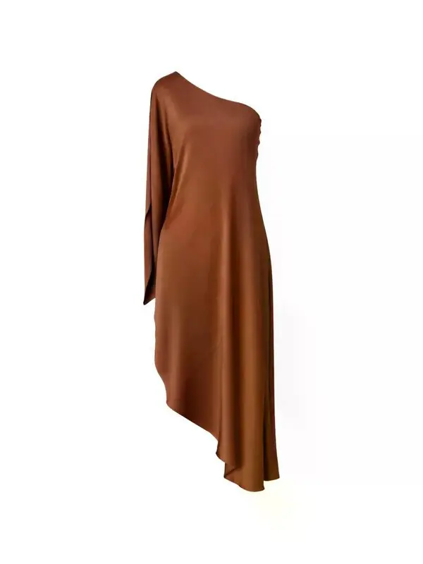 NOUVELLE SILK95FIVE Asymmetric One-shoulder Dress - Brown