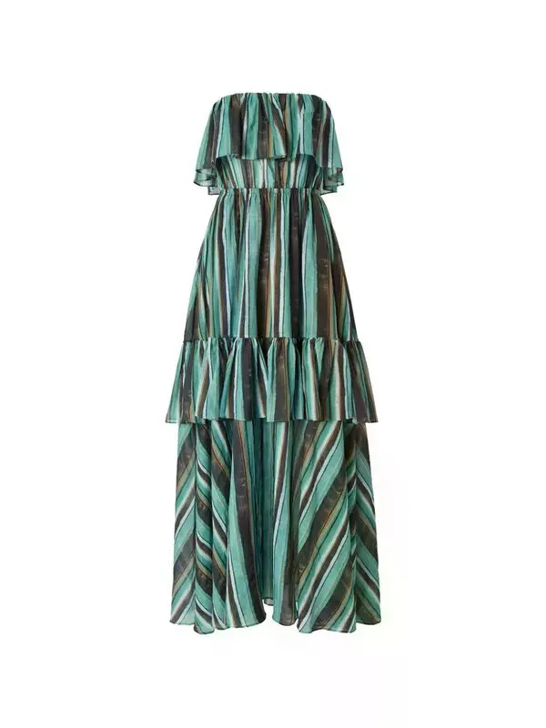 Pinko Ruffled Striped Strapless Maxi Dress