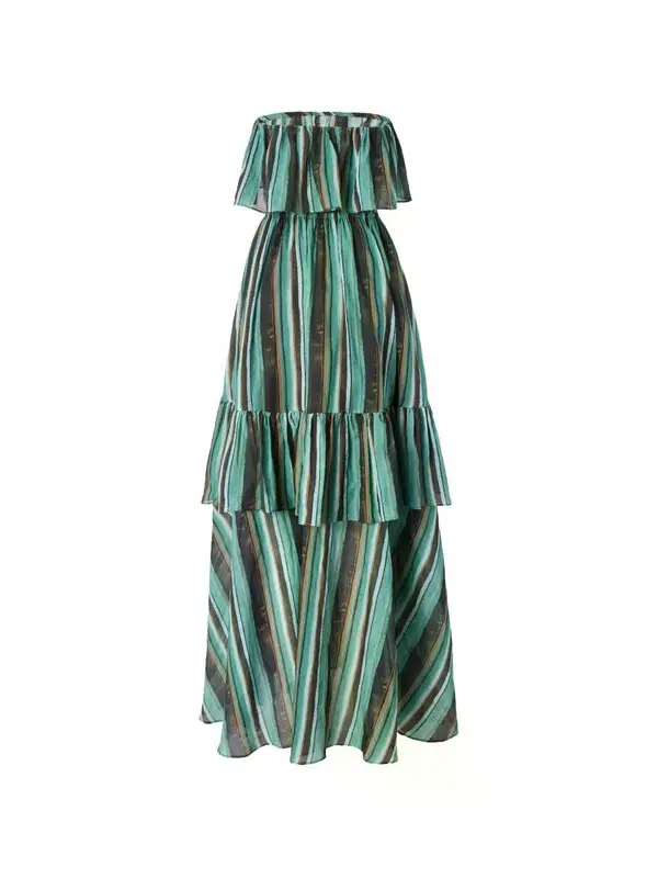 Pinko Ruffled Striped Strapless Maxi Dress