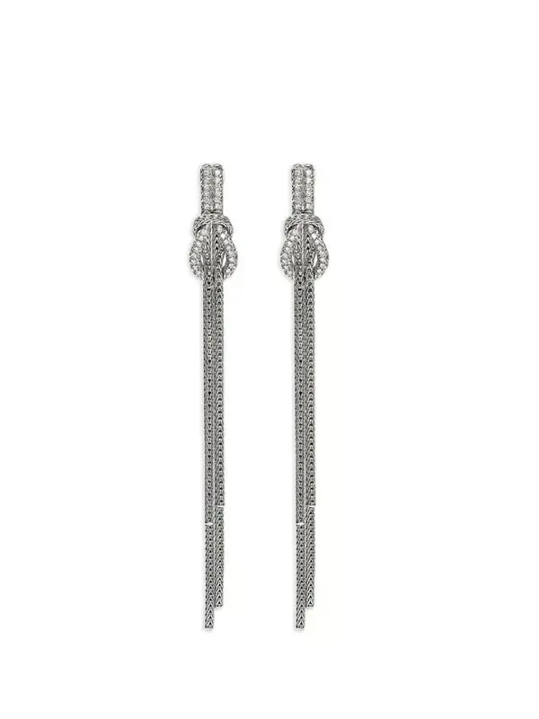 John Hardy Love Knot Diamond Drop Earrings - Silver
