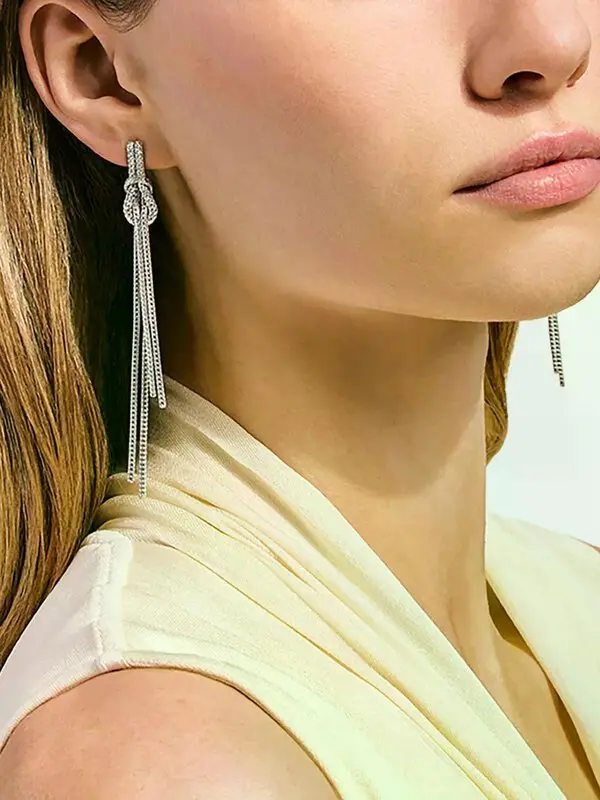 John Hardy Love Knot Diamond Drop Earrings - Silver