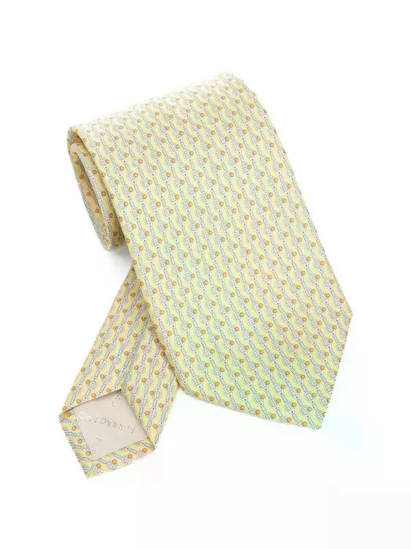 FERRAGAMO Tennis-print Silk Neck Tie - Yellow