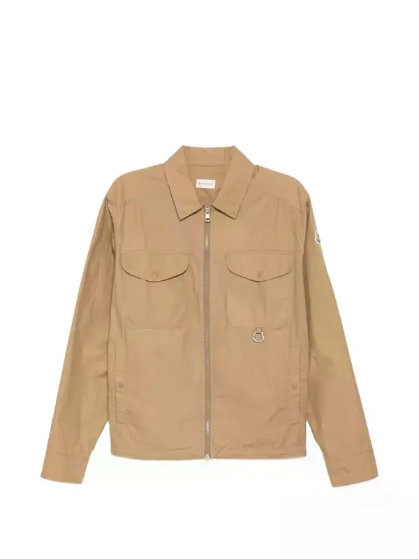 Moncler Zip-up Logo Embroidered Jacket - Brown