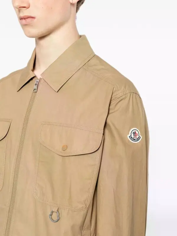 Moncler Zip-up Logo Embroidered Jacket - Brown