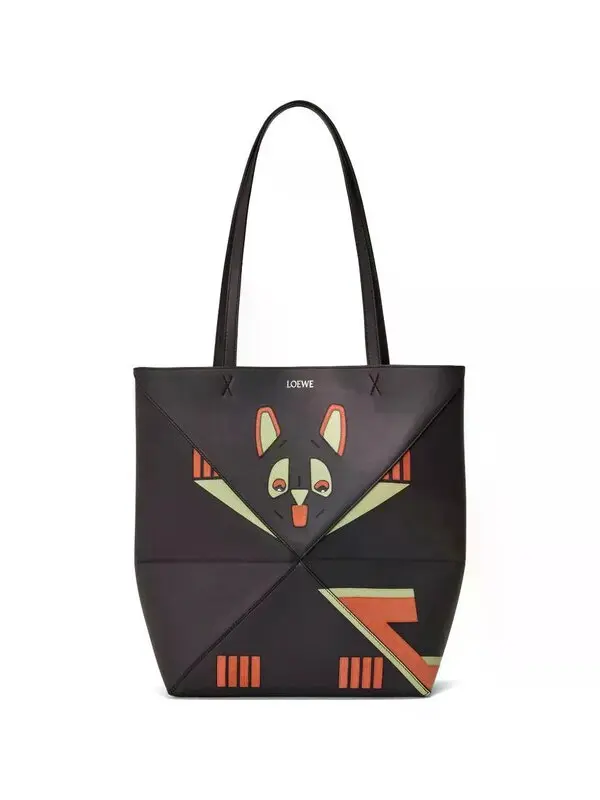Loewe X Louis Wain Medium Futurism Cat Puzzle Fold Tote - Brown