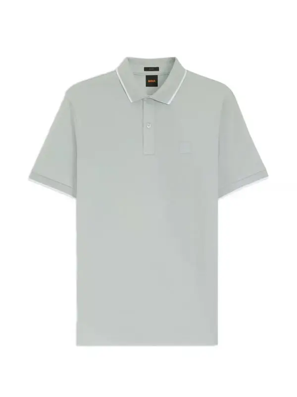 BOSS Logo-patch Slim-fit Polo Shirt In Stretch Cotton - Grey
