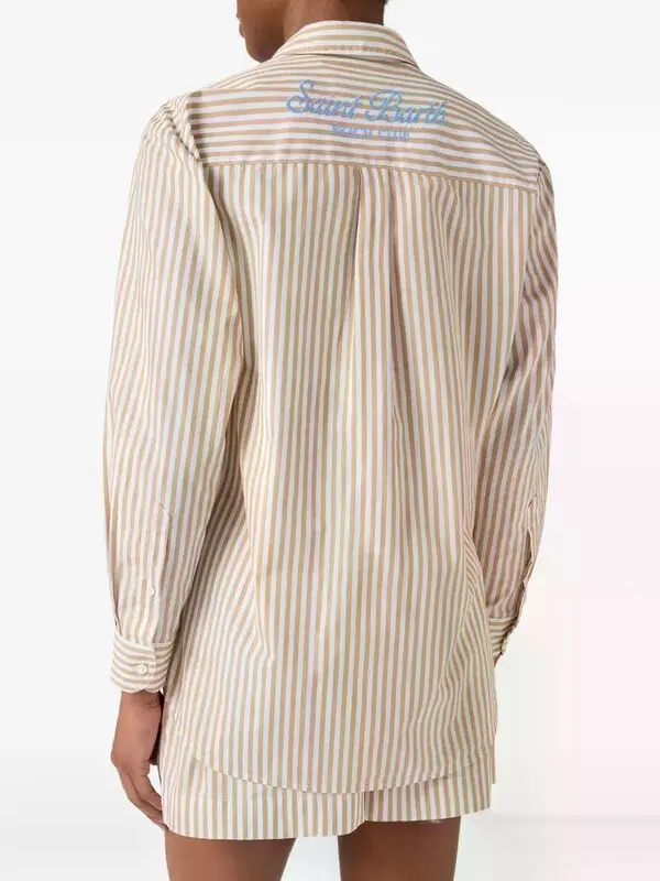 MC2 SAINT BARTH Striped Shirt With Logo - Neutrals