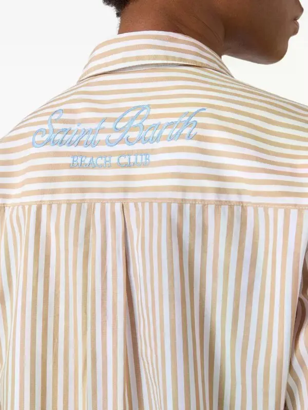 MC2 SAINT BARTH Striped Shirt With Logo - Neutrals