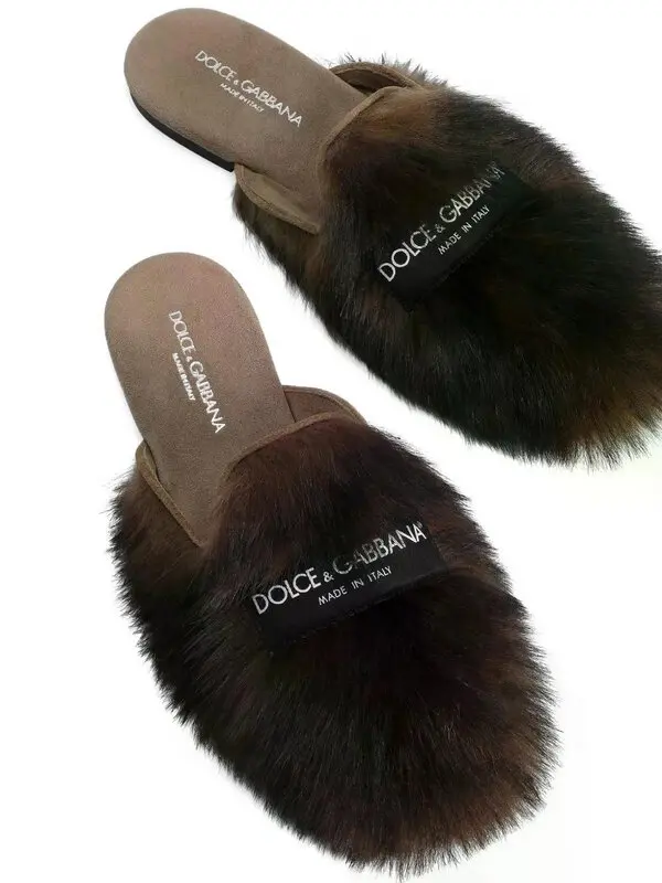Dolce & Gabbana Shearling And Suede Slippers - Brown