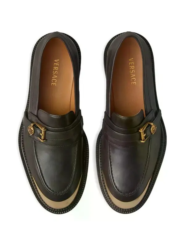 Versace Primo Leather Loafers - Brown