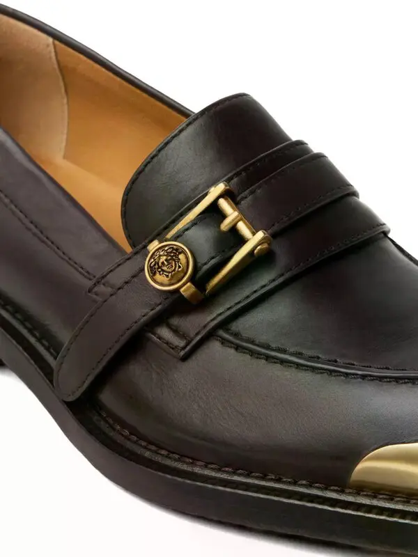Versace Primo Leather Loafers - Brown