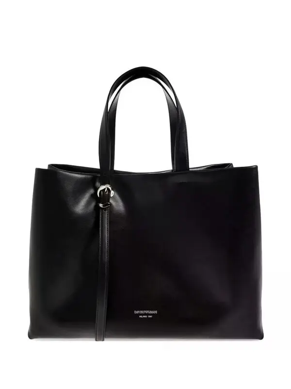 Emporio Armani Bovine Leather Buckle Tote Bag - Black