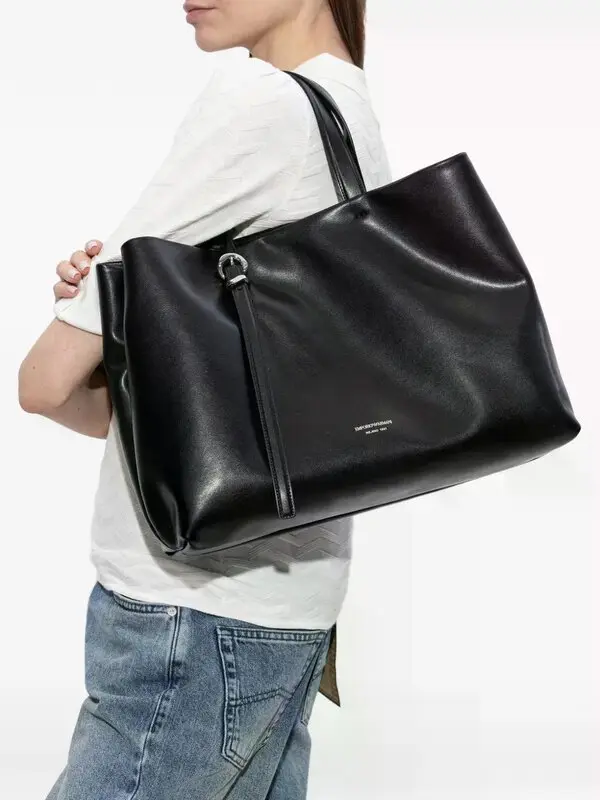Emporio Armani Bovine Leather Buckle Tote Bag - Black