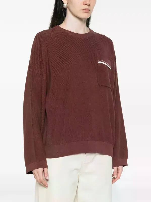 Brunello Cucinelli Patch Pocket Ribbed Knit Sweater - Brown