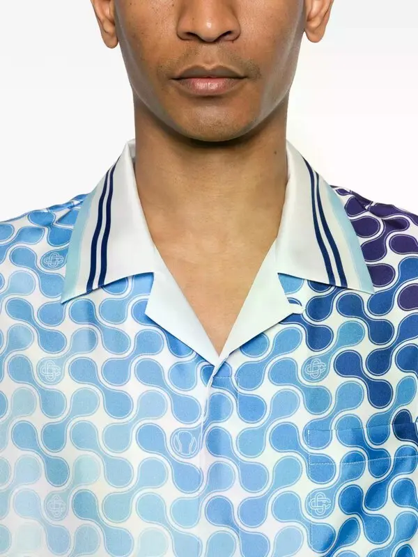 Casablanca Tennis Tile Cuban Patterned Shirt - Blue