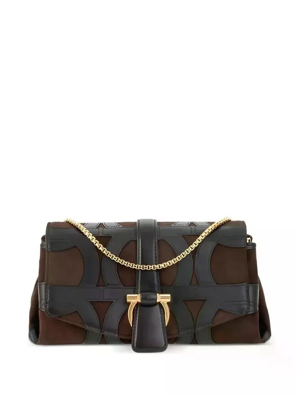 FERRAGAMO Mia Suede Crossbody Bag With Gancini Clasp - Brown