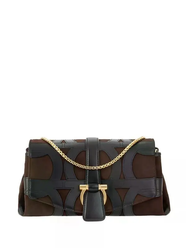 FERRAGAMO Mia Suede Crossbody Bag With Gancini Clasp - Brown