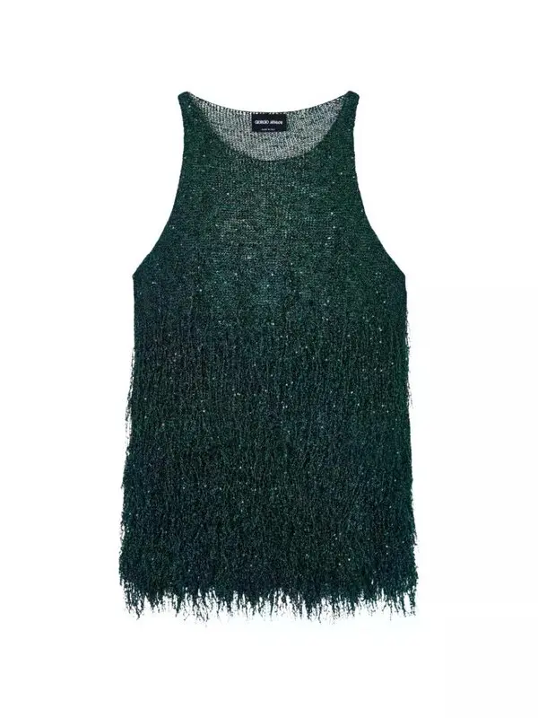 Giorgio Armani Crew-neck Sleeveless Fringed Top - Green