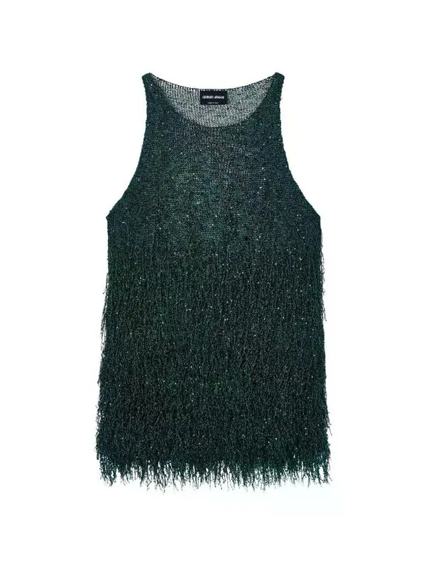 Giorgio Armani Sleeveless Fringed Top - Green