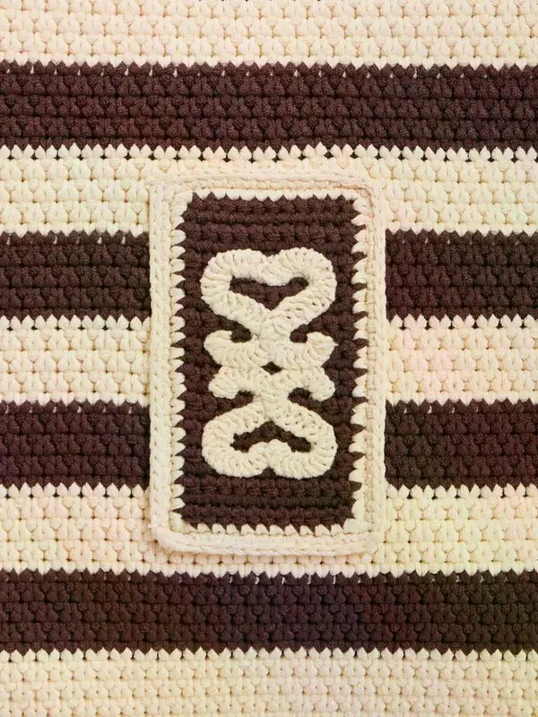 Sandro Striped Ruffled Crochet Tote Bag - Brown