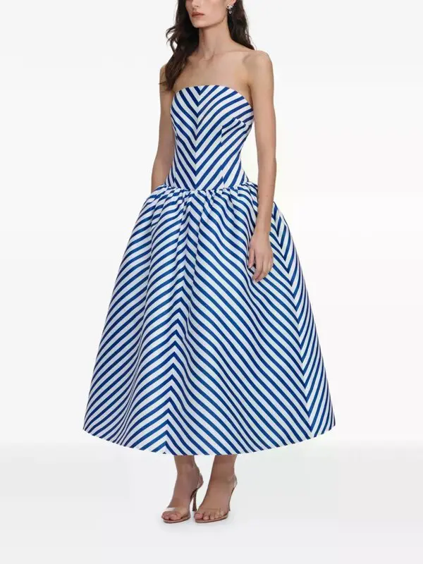 SELF-PORTRAIT Striped A-line Midi Dress