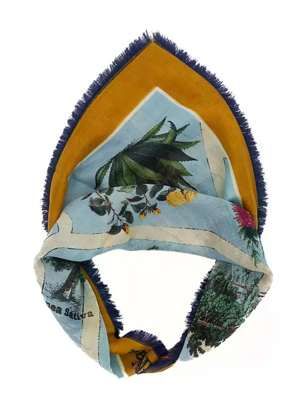 Max Mara Printed Fringed Scarf - Blue