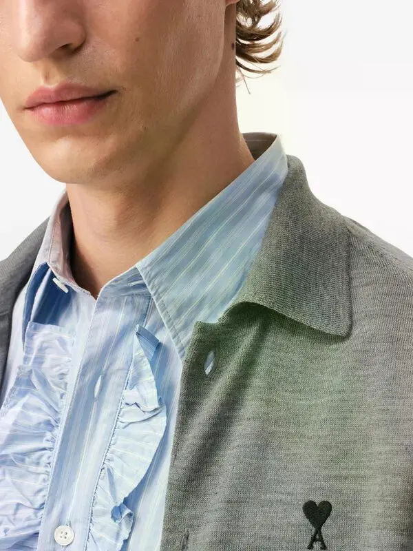 AMI Paris Wool Shirt Collar Cardigan - Grey