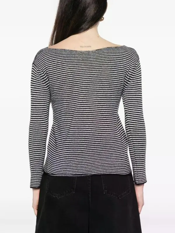 BEYOU Striped V-neck Sweater - Black