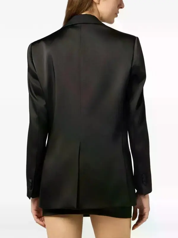 Philipp Plein Double-breasted Satin Blazer With Floral Appliqu - Black