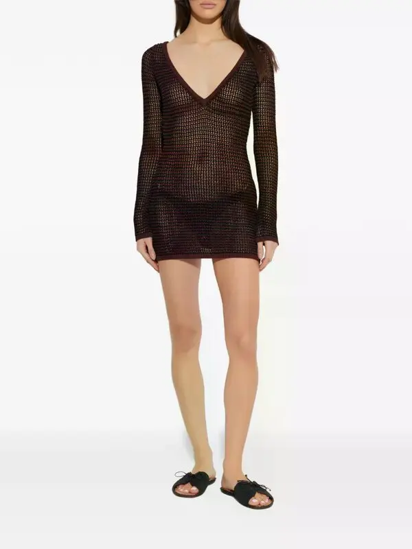 Bond Eye Long-sleeve V-neck Mini Dress - Brown