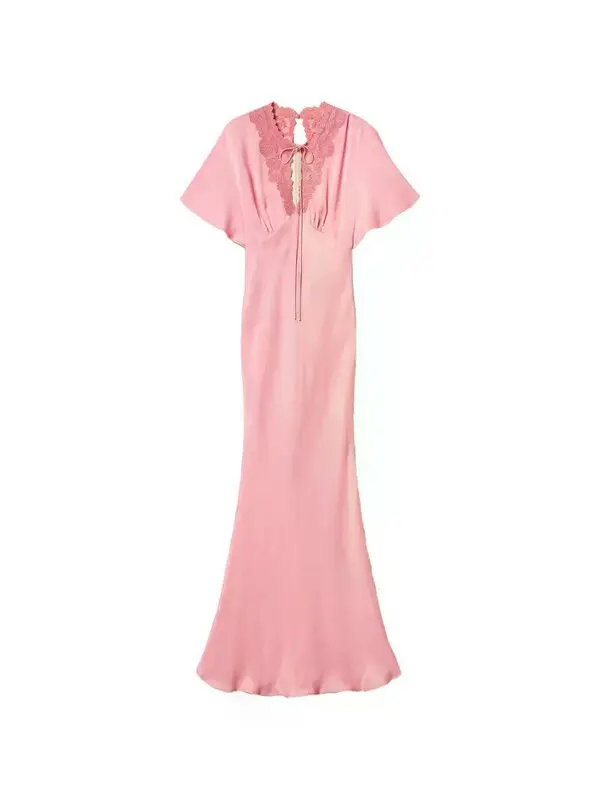 TWINSET Maxi Dress With Scalloped Embroidery And Open Back - Pink