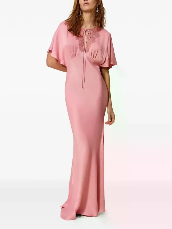 TWINSET Maxi Dress With Scalloped Embroidery And Open Back - Pink