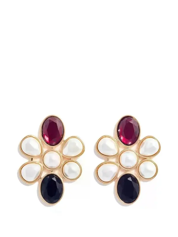 SELF-PORTRAIT Crystal Pearl Cluster Earrings - Gold