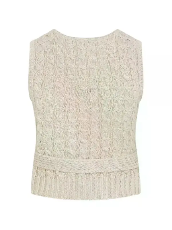 Max Mara Sleeveless V-neck Buttoned Vest With Knitted Back Panel - Neutrals