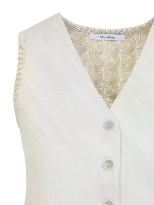 Max Mara Sleeveless V-neck Buttoned Vest With Knitted Back Panel - Neutrals
