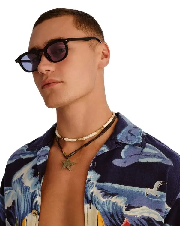 Le Specs Heart Throb Round Sunglasses - Black/blue
