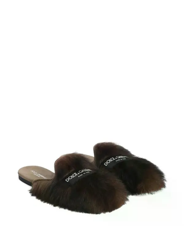 Dolce & Gabbana Shearling And Suede Slippers - Brown