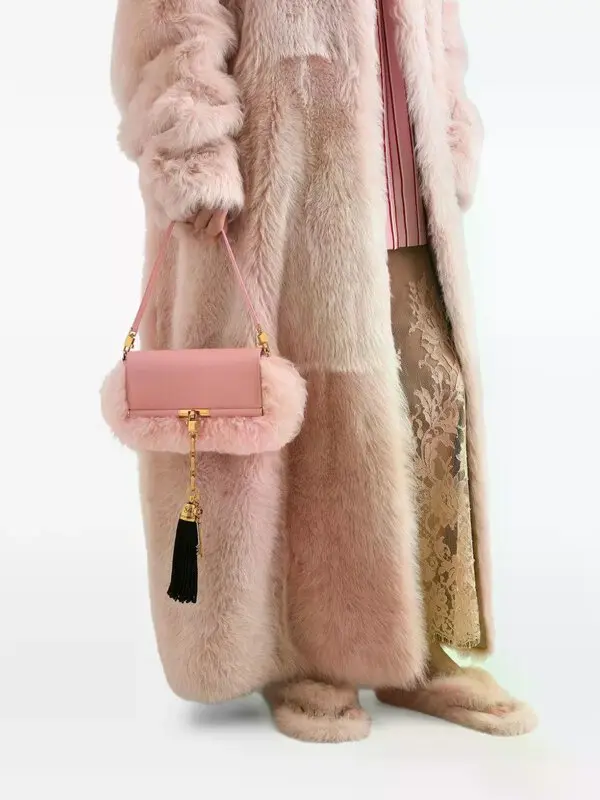 Dolce & Gabbana Marlene Shearling And Palmellato Calfskin Shoulder Bag - Pink
